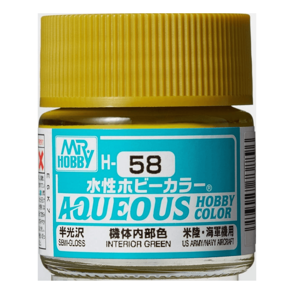 H58 Semi-Gloss Interior Green Aqueous Mr. Hobby 10ml Bottle - Gundam Pros