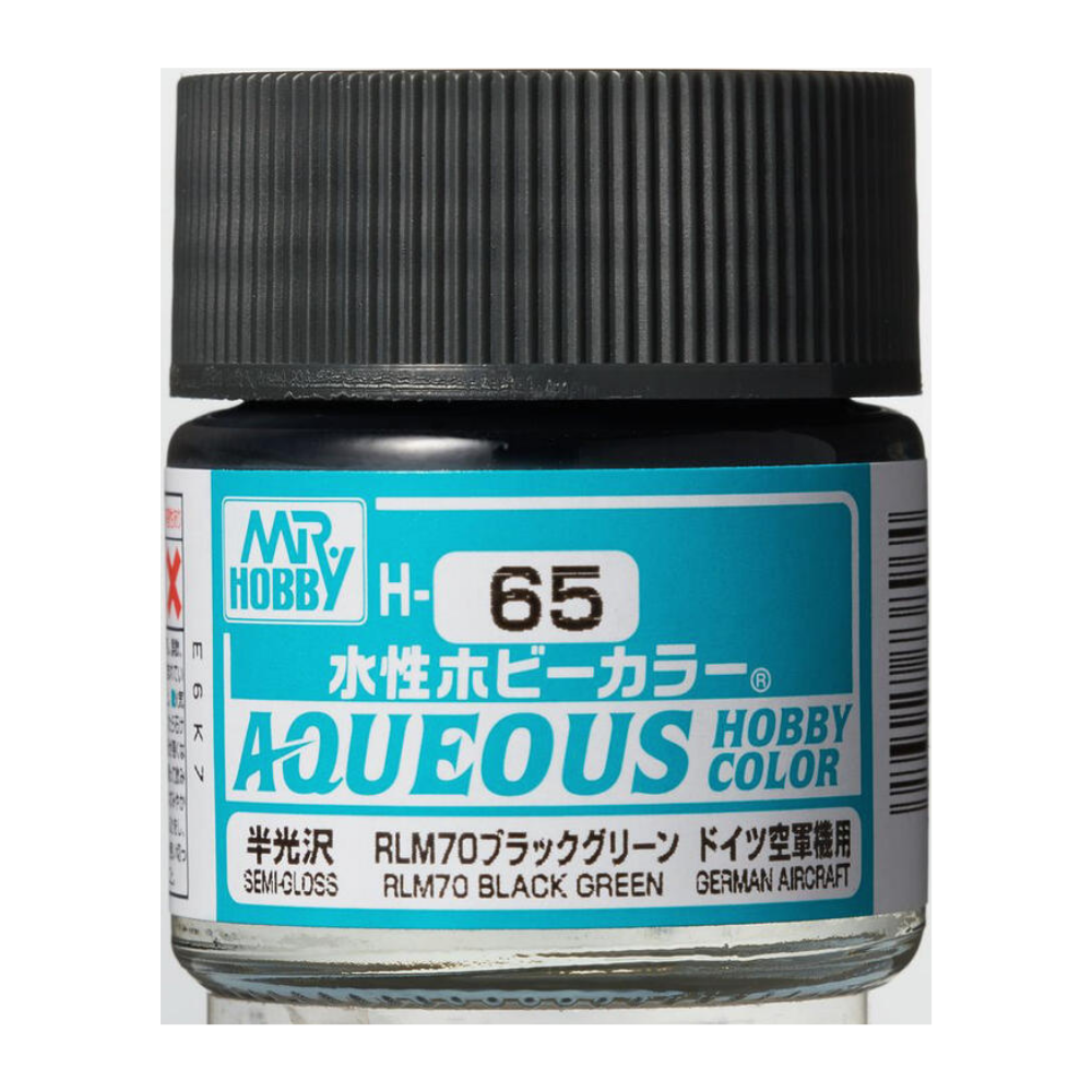 H65 Semi-Gloss RLM70 Dark Green Aqueous Mr. Hobby 10ml Bottle - Gundam Pros