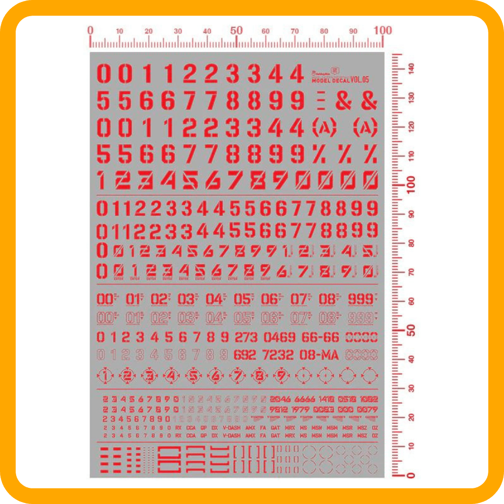 VOL-5-003 Number Decal Fluorescent Red - Gundam Pros
